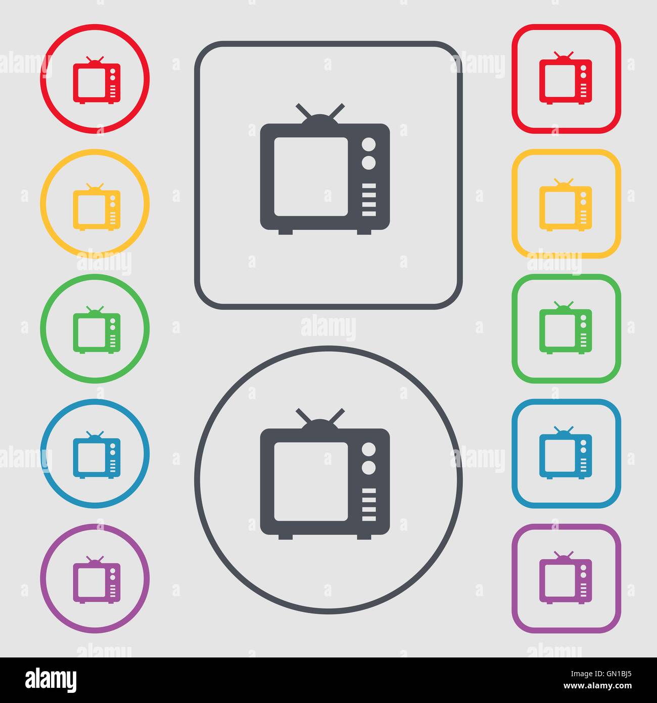 Old TV, Television icon sign. symbol on the Round and square buttons ...
