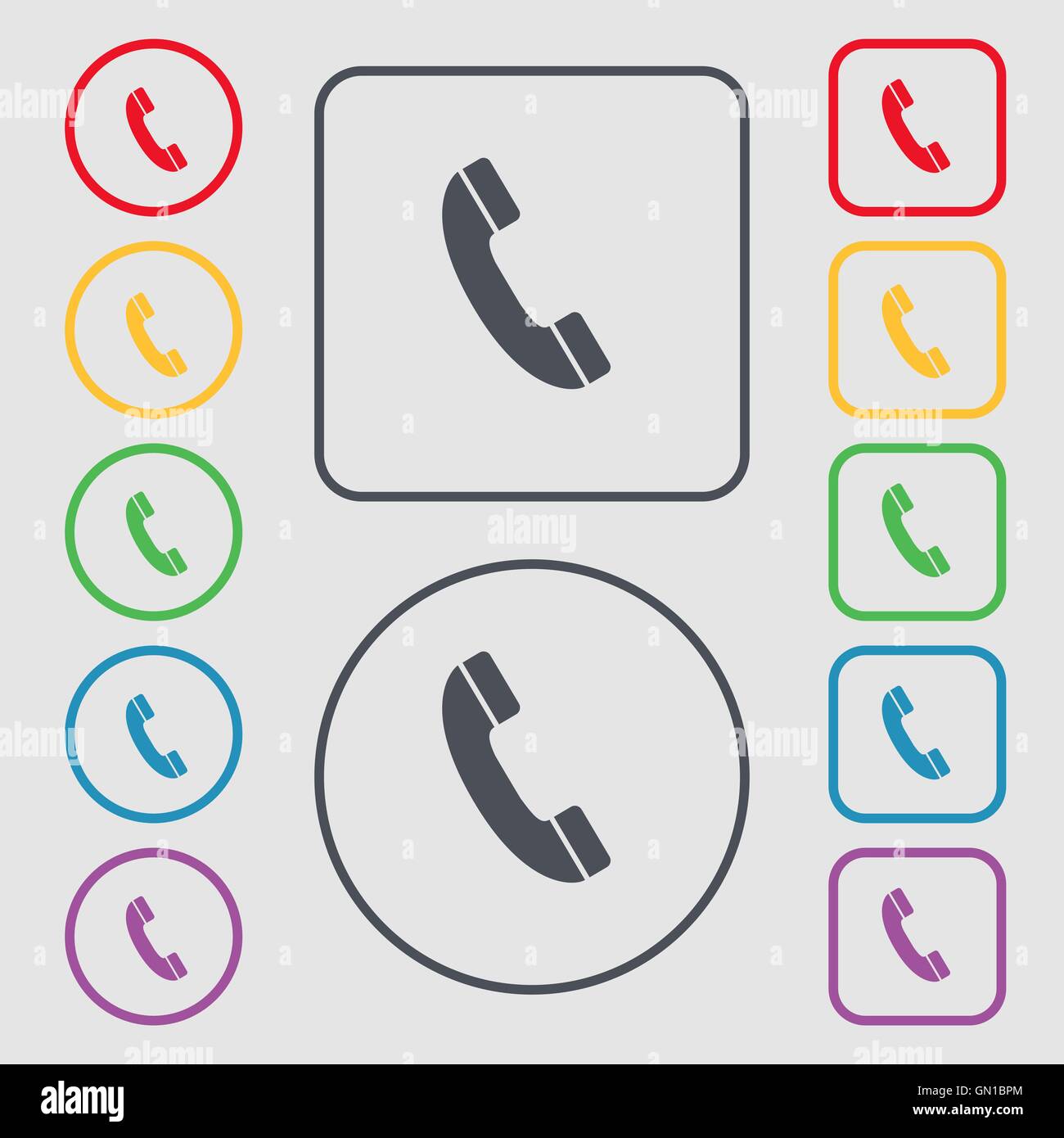 Call icon sign. symbol on the Round and square buttons with frame ...