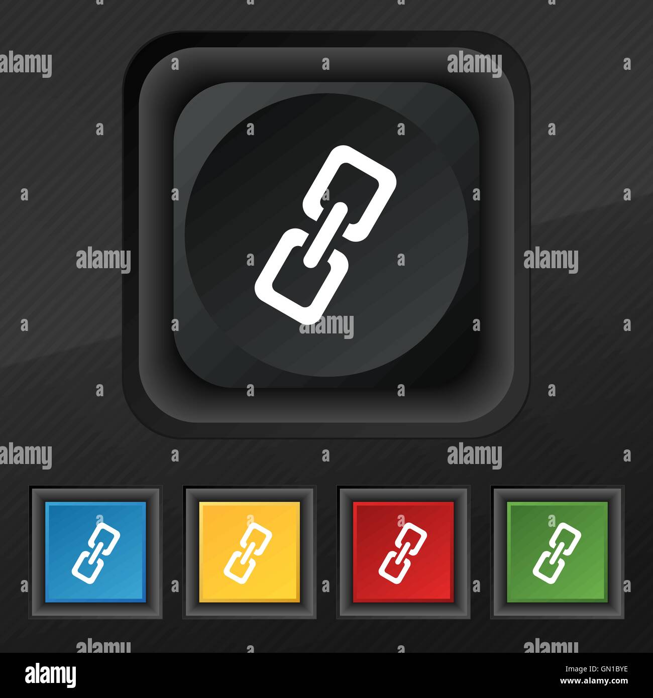 link icon symbol. Set of five colorful, stylish buttons on black ...