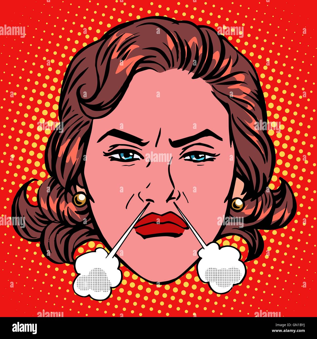 Retro Emoji rage anger boiling woman face Stock Vector Image & Art - Alamy