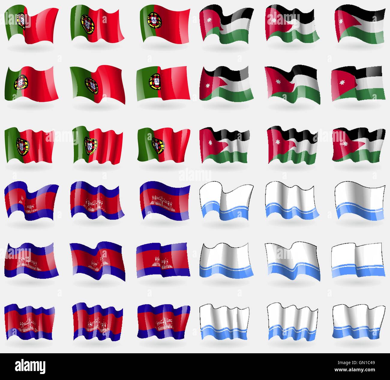 Portugal, Jordan, Cambodia, Altai Republic. Set of 36 flags of the ...