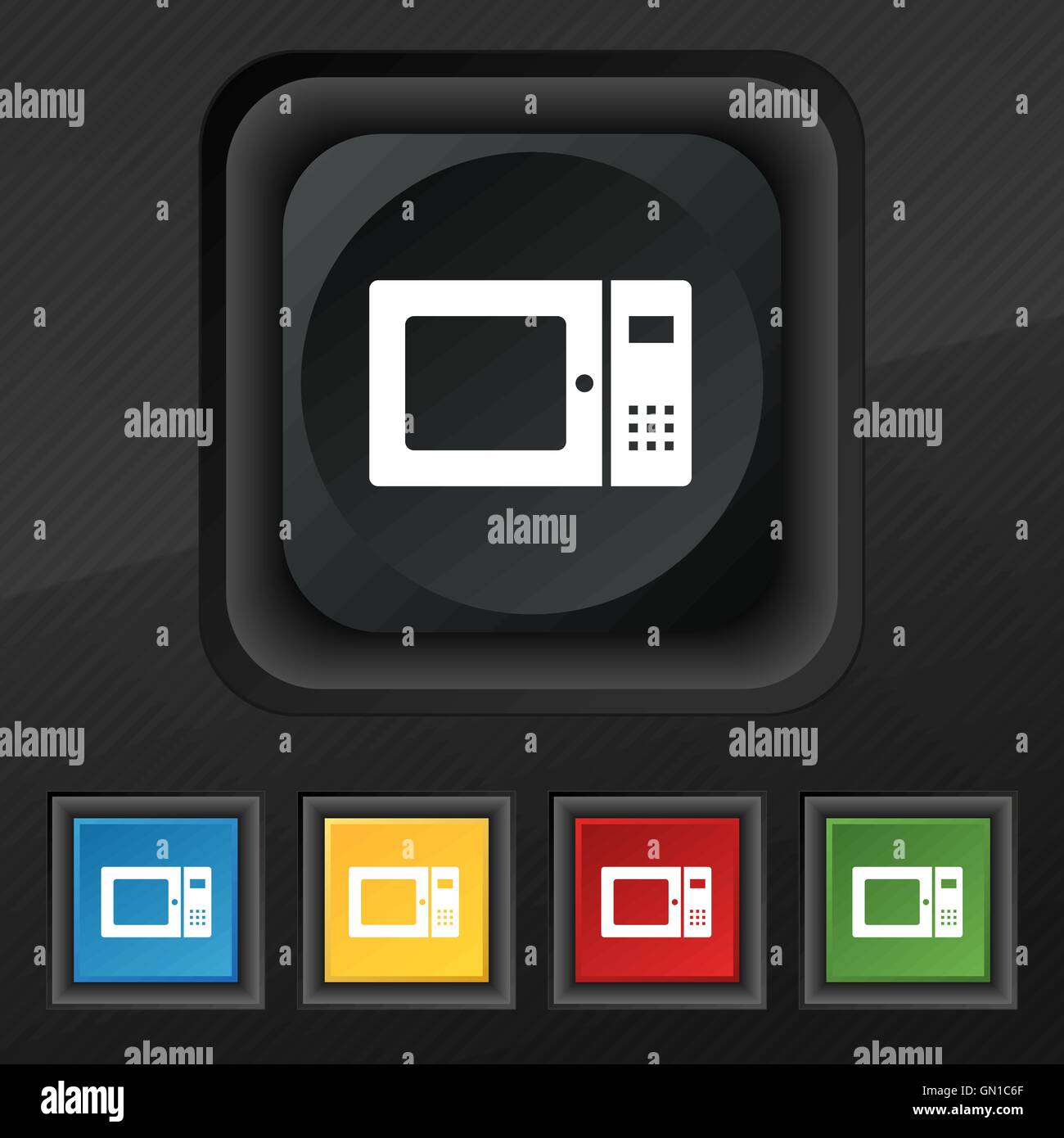 microwave icon symbol. Set of five colorful, stylish buttons on black ...