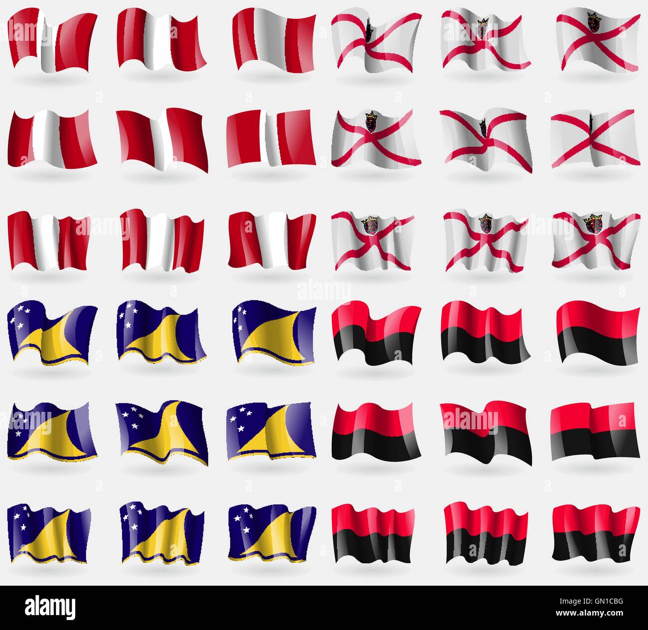Peru, Jersey, Tokelau, UPA. Set of 36 flags of the countries of the ...