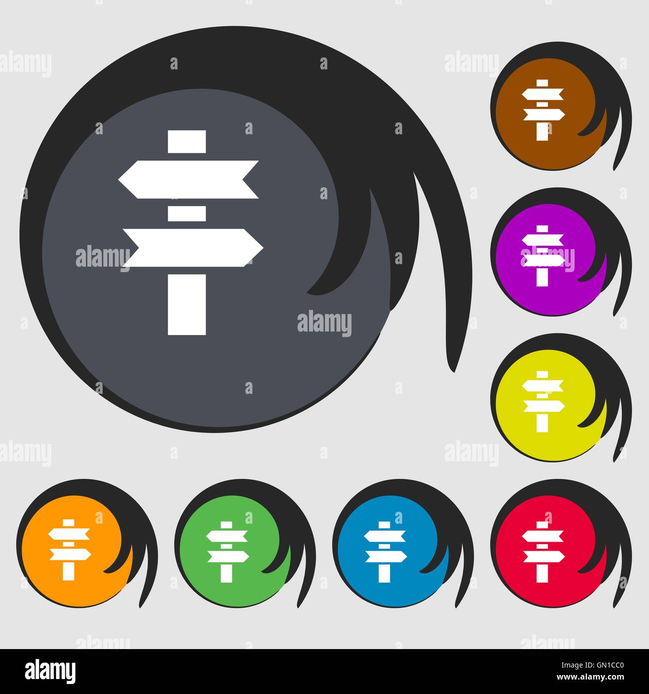 line directs icon. Symbols on eight colored buttons. Vector Stock ...
