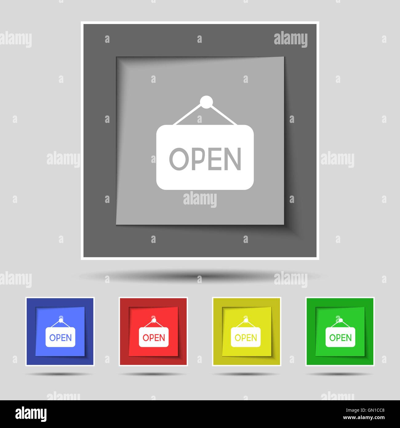 open icon sign on original five colored buttons. Vector Stock Vector ...