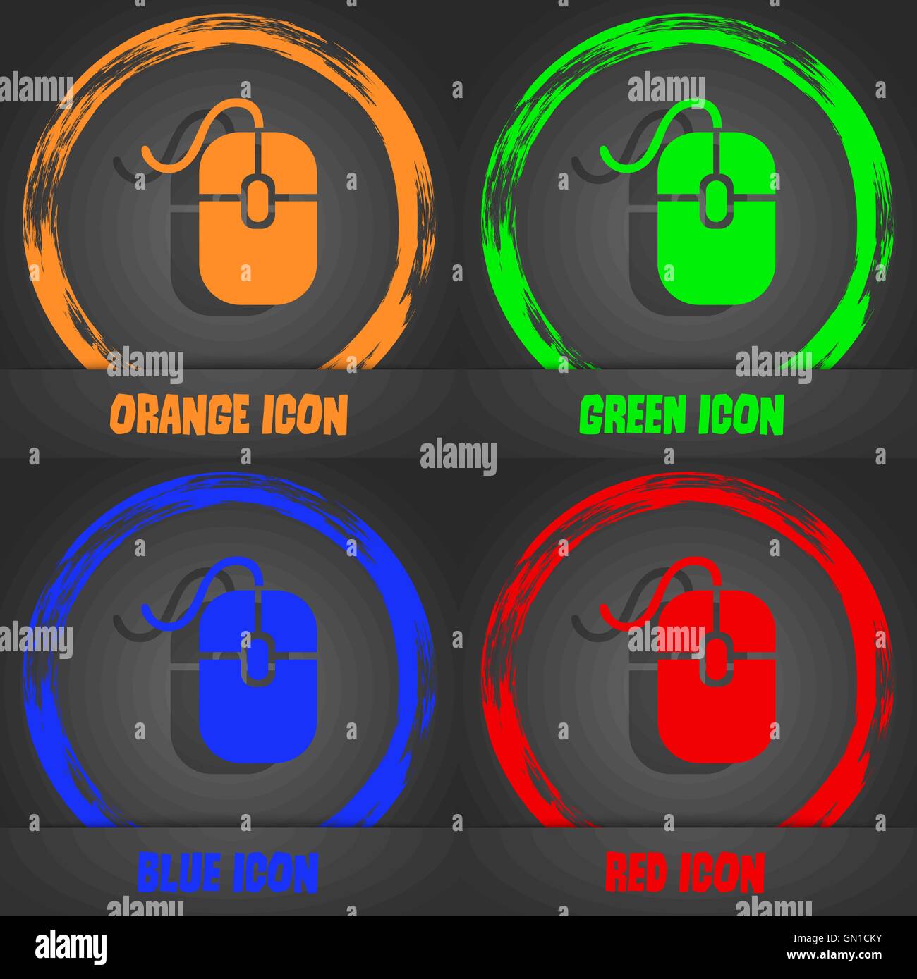 Computer mouse icon. Fashionable modern style. In the orange, green ...