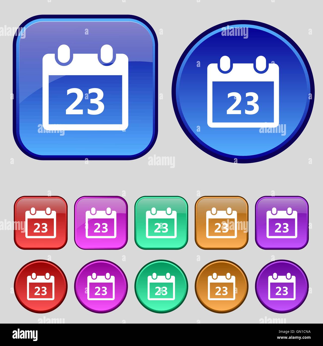 calendar page icon sign. A set of twelve vintage buttons for your ...