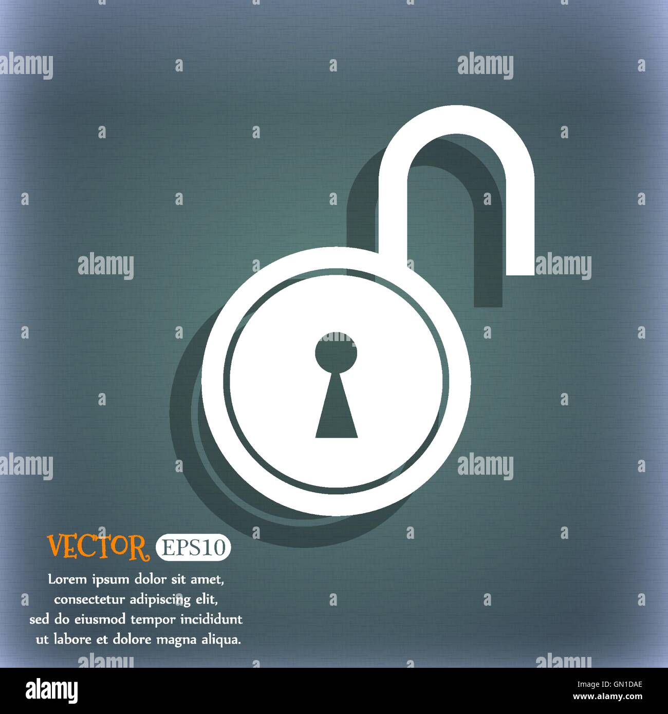 open lock icon. On the blue-green abstract background with shadow and ...