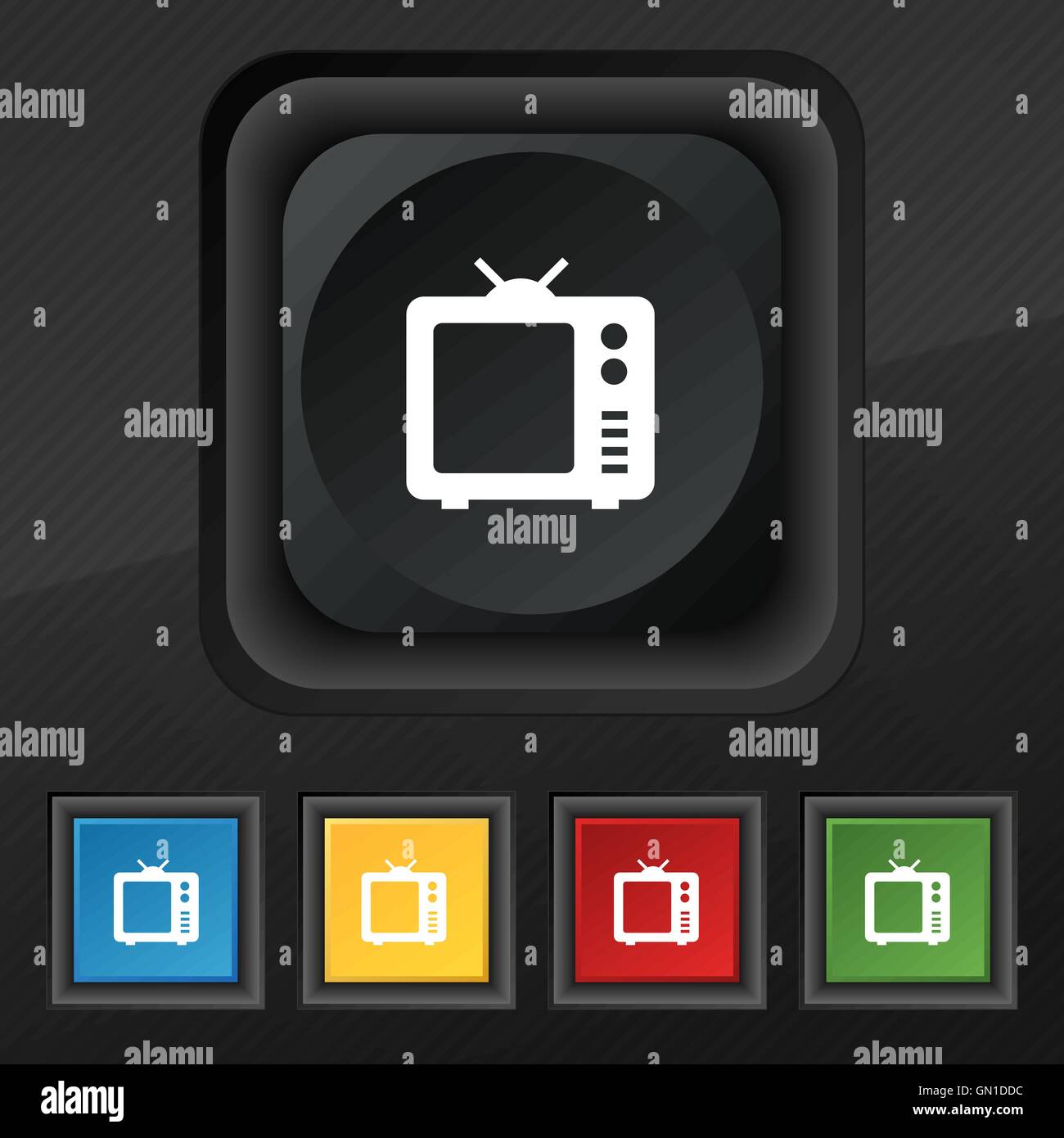 Old TV, Television icon symbol. Set of five colorful, stylish buttons ...