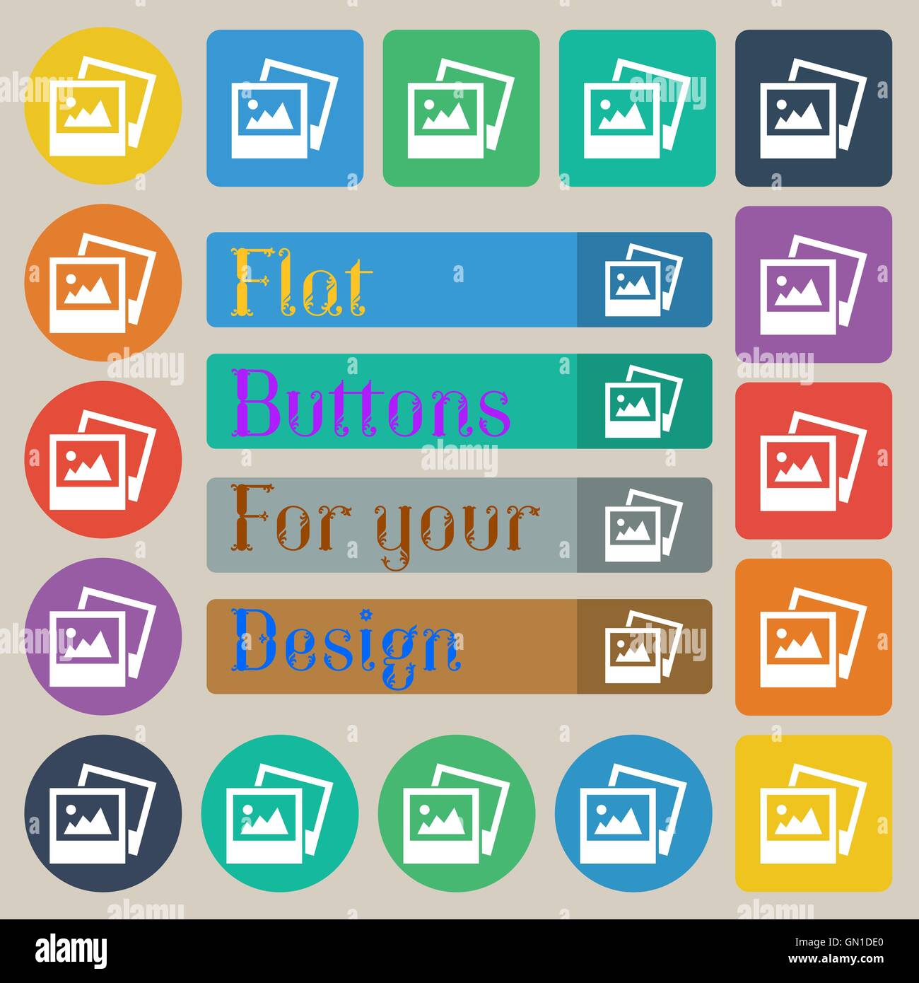 File JPG icon sign. Set of twenty colored flat, round, square and ...