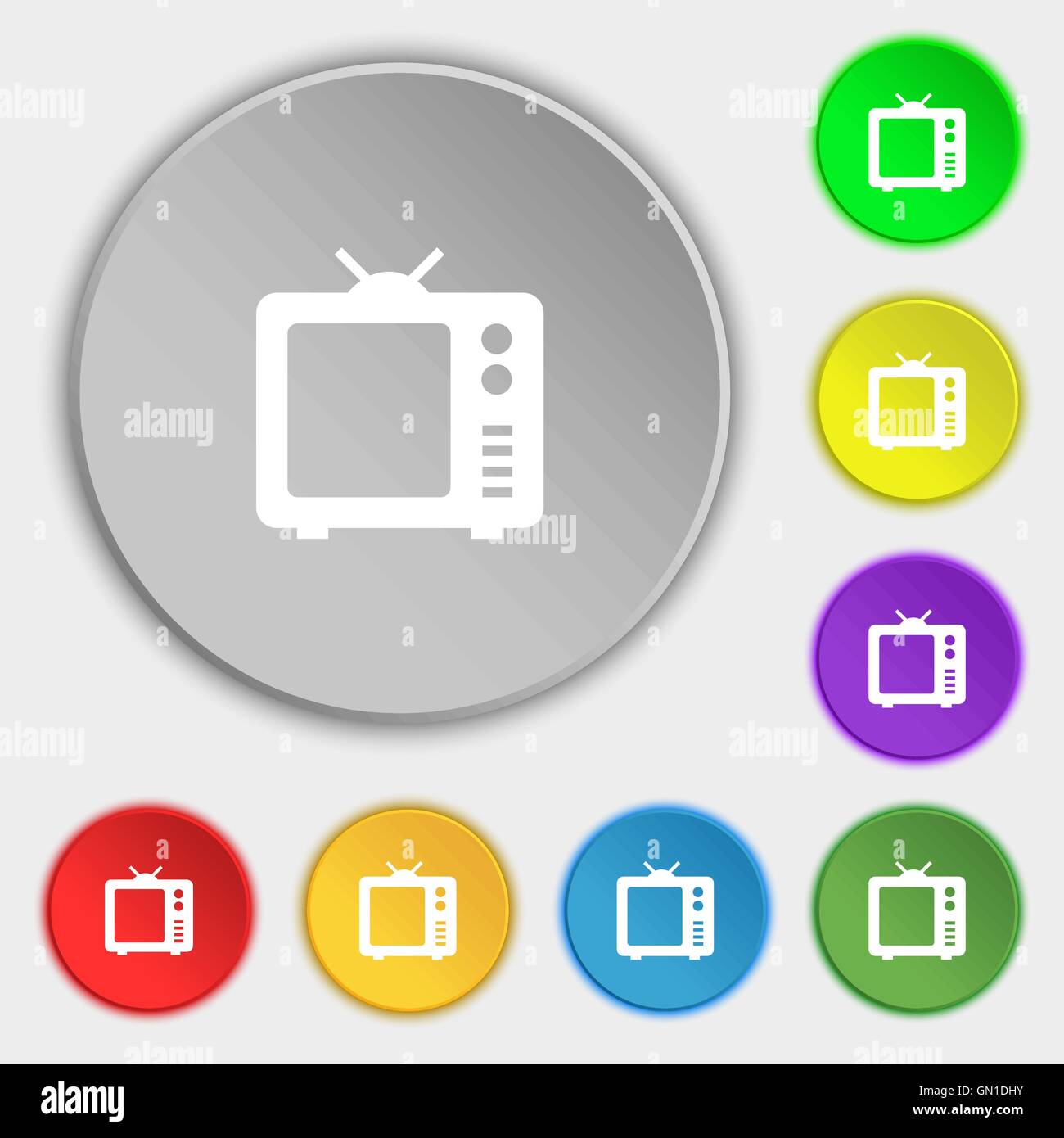 Old TV, Television icon sign. Symbol on eight flat buttons. Vector ...