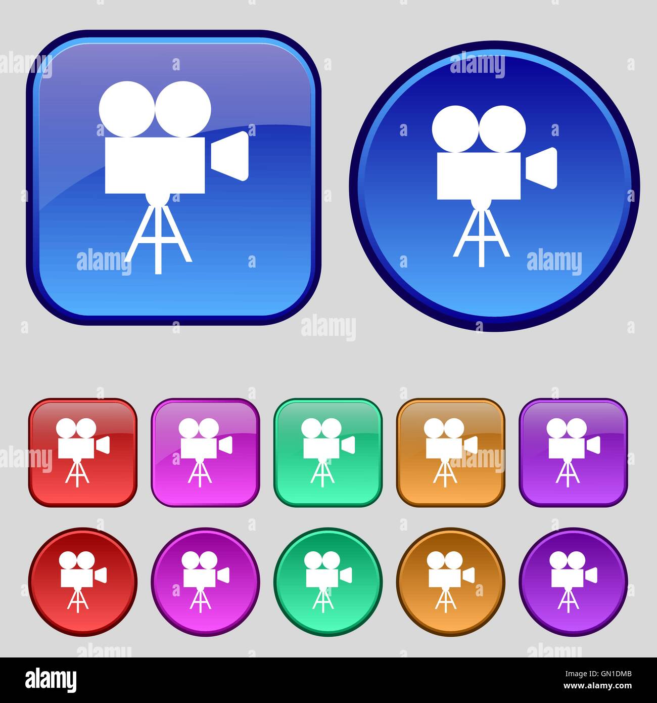 Video camera icon sign. A set of twelve vintage buttons for your design ...