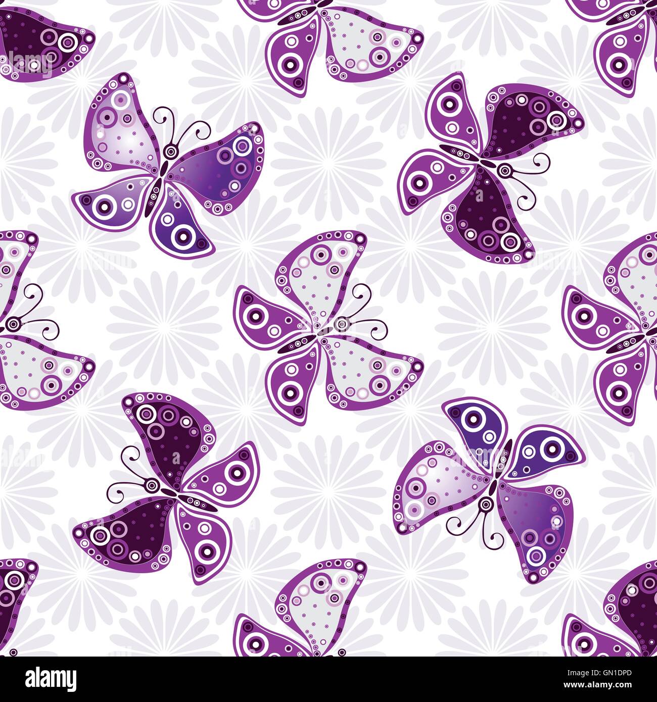 Seamless floral pattern with violet butterflies Stock Vector Image ...