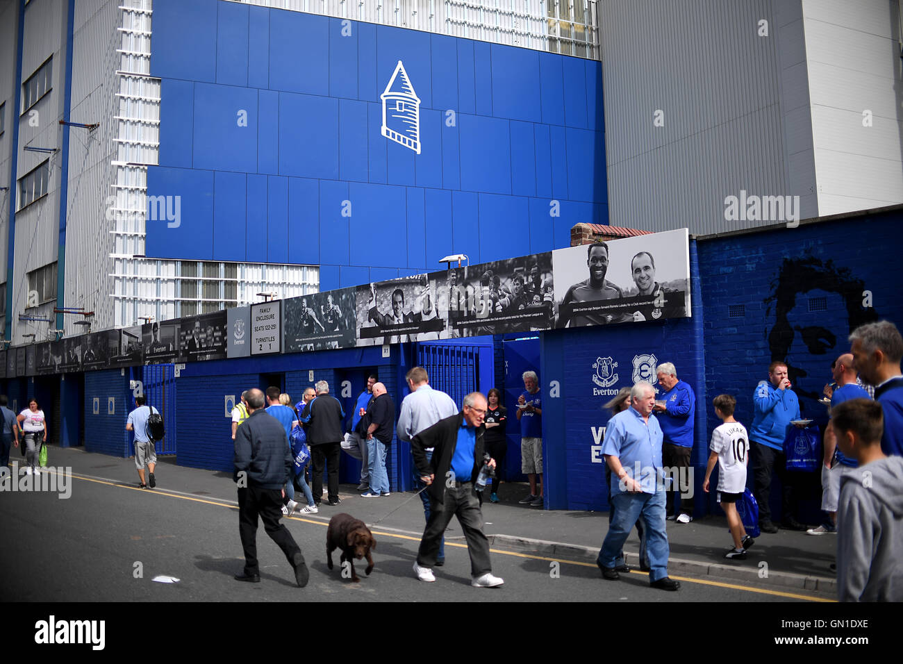 Everton fans arriving for the Premier League match at Goodison Park ...