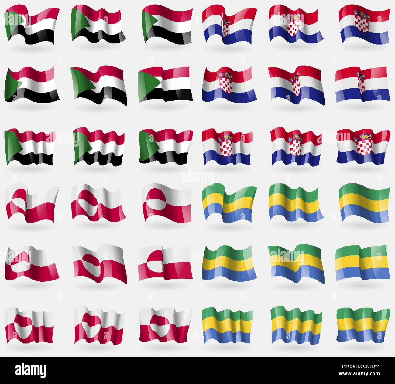Sudan, Croatia, Greenland, Gabon. Set of 36 flags of the countries of ...