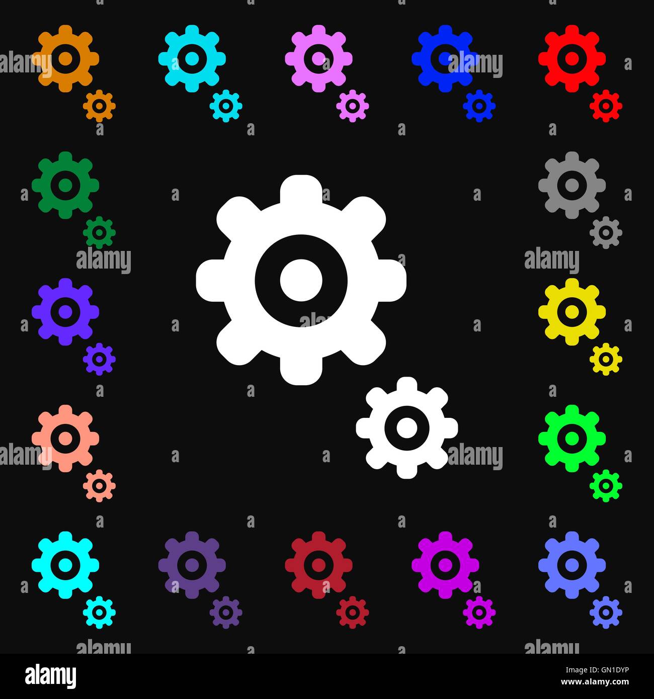 gears icon sign. Lots of colorful symbols for your design. Vector Stock ...