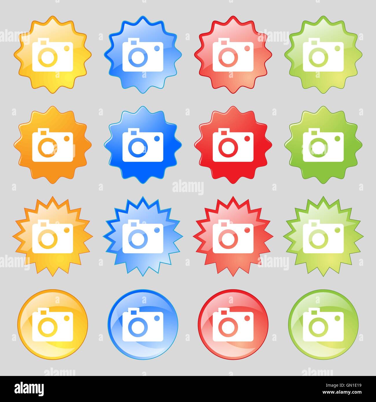 camera icon sign. Big set of 16 colorful modern buttons for your design ...