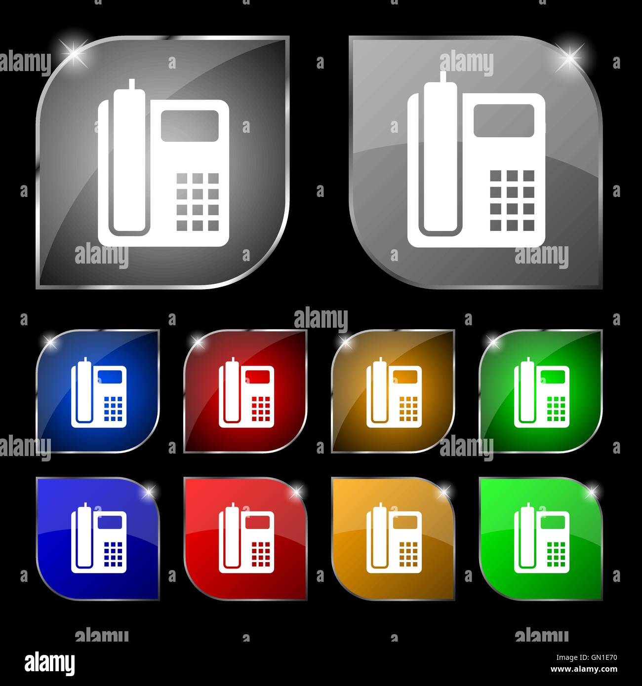 home phone icon sign. Set of ten colorful buttons with glare. Vector ...