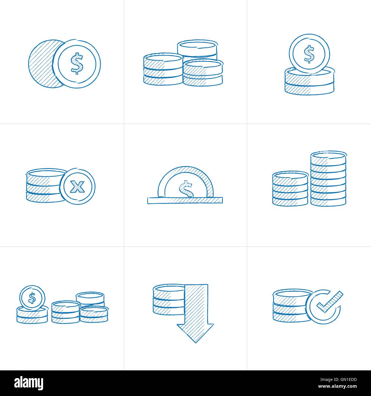 Coins Icons Set pen draw Stock Vector Image & Art - Alamy