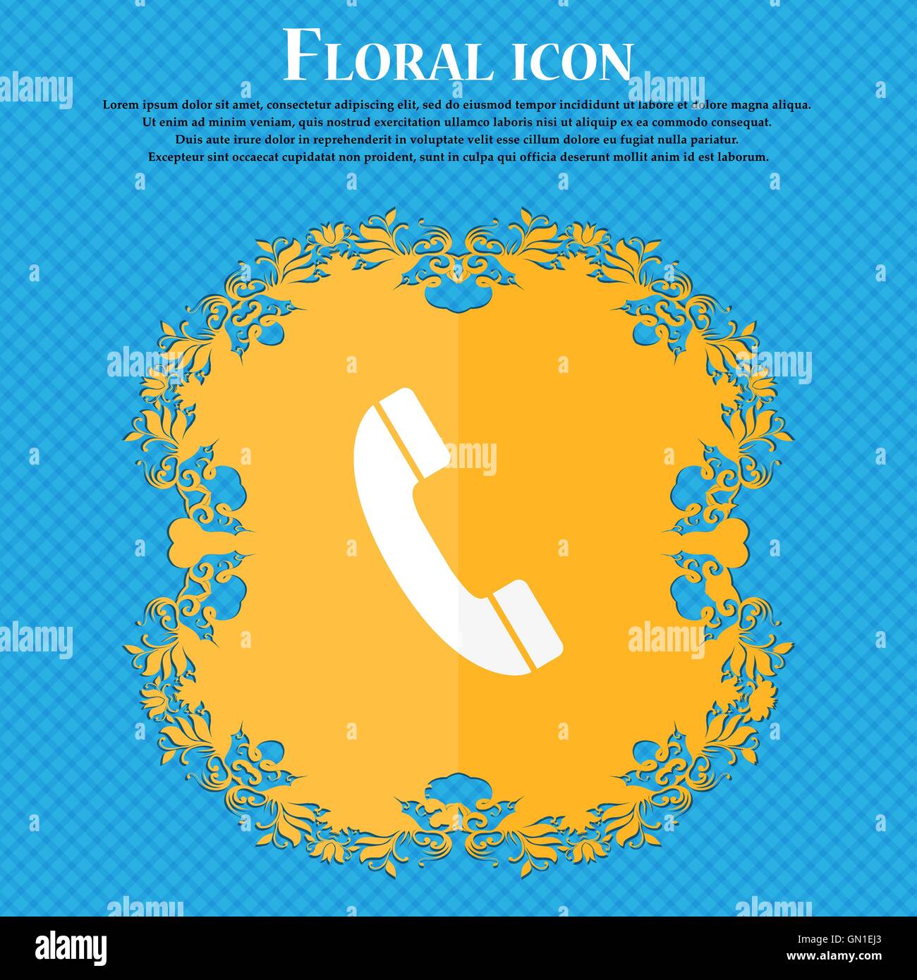 Call icon. Floral flat design on a blue abstract background with place ...