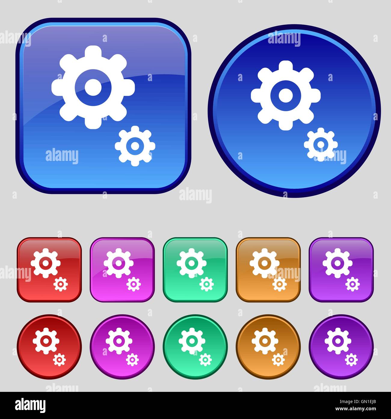 gears icon sign. A set of twelve vintage buttons for your design ...