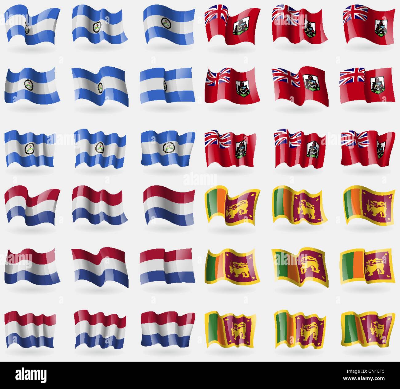 Nicaragua, Bermuda, Netherlands, Sri Lanka. Set of 36 flags of the ...