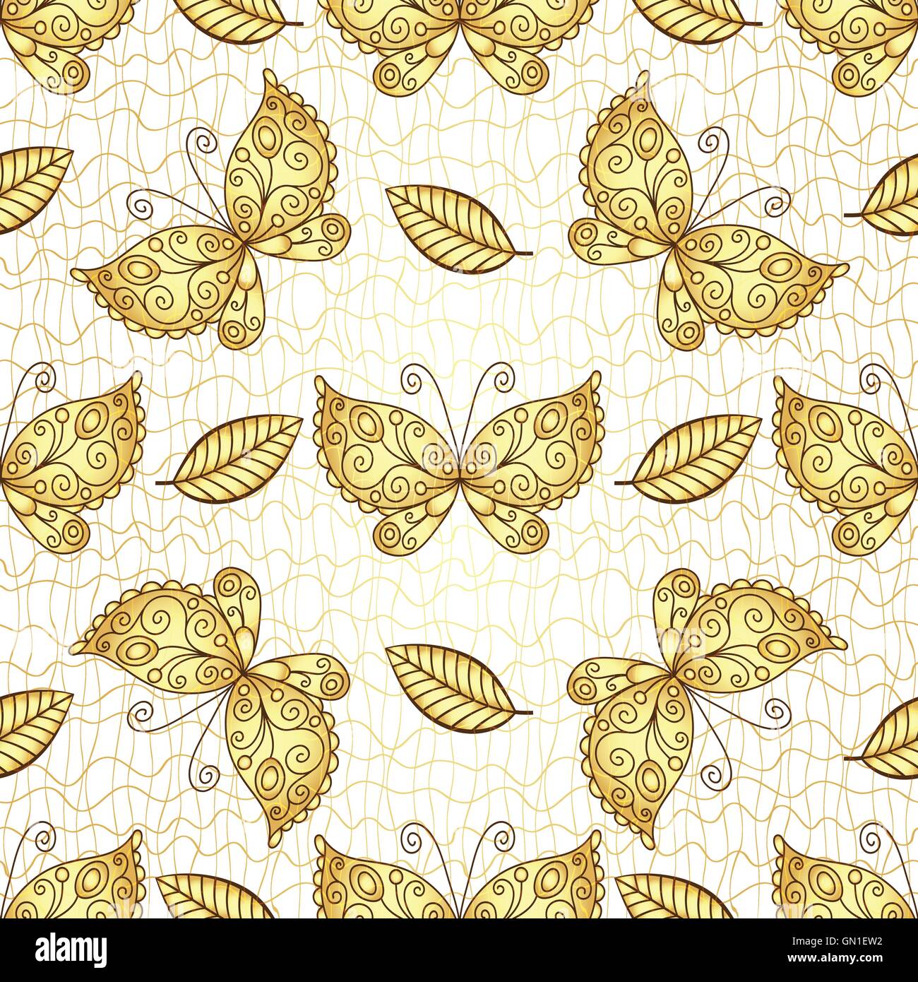 Seamless white pattern with gold butterflies Stock Vector Image & Art ...