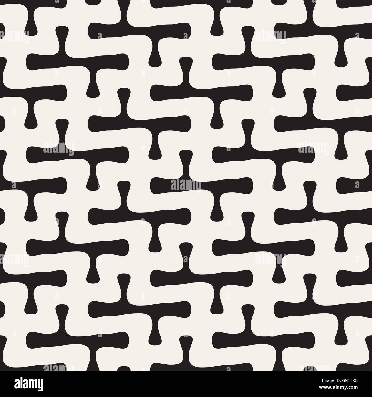 Vector Seamless Black and White Rounded Line Cross Grid Pattern Stock ...