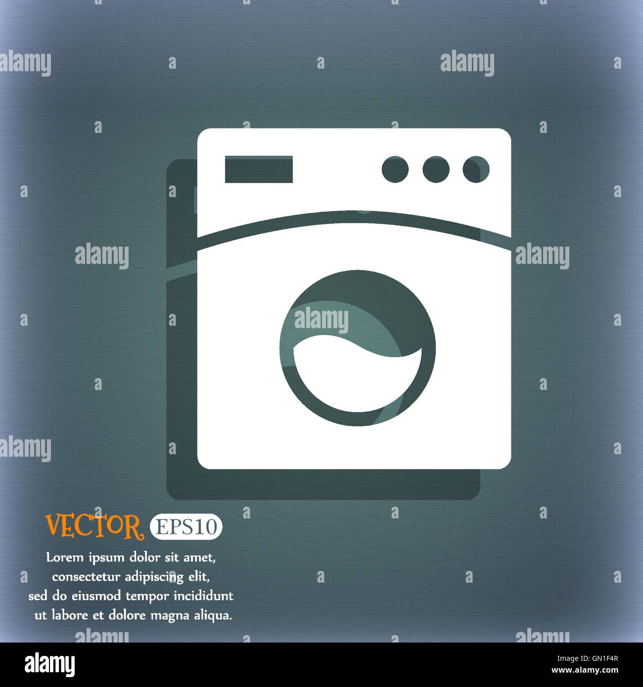 Washing machine icon. On the blue-green abstract background with shadow ...