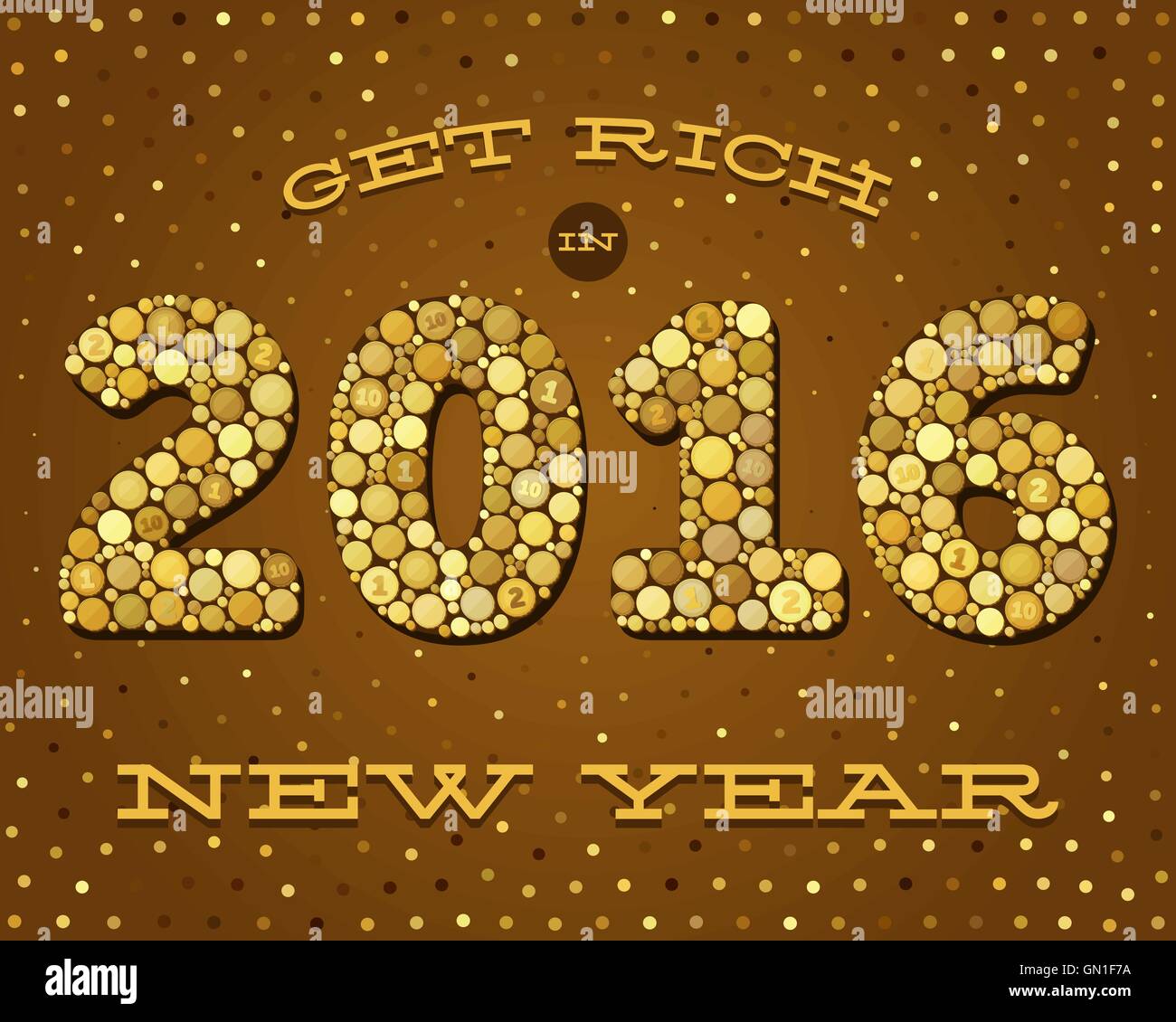 Vector New Year 2016 Golden Coins Mosaic Type Figures Greeting Card ...