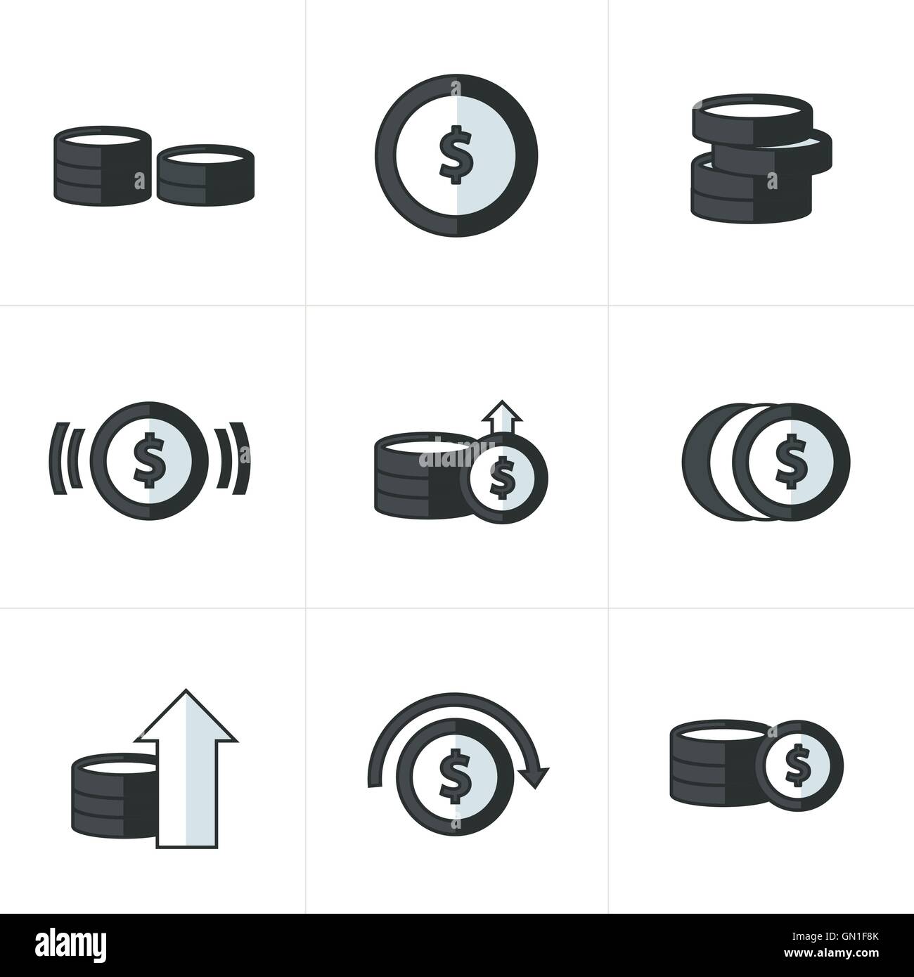 Coins Icons Set, black and white Stock Vector Image & Art - Alamy