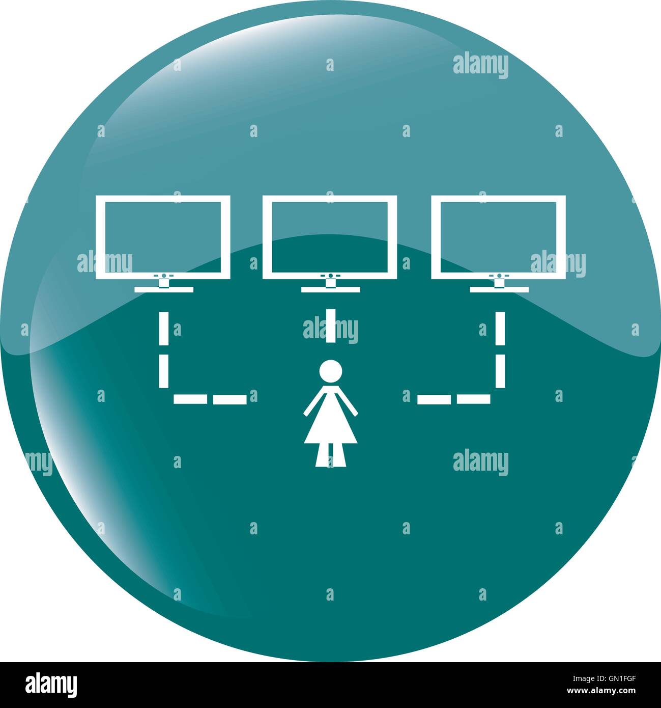 social network with woman and computer set web icon button vector ...