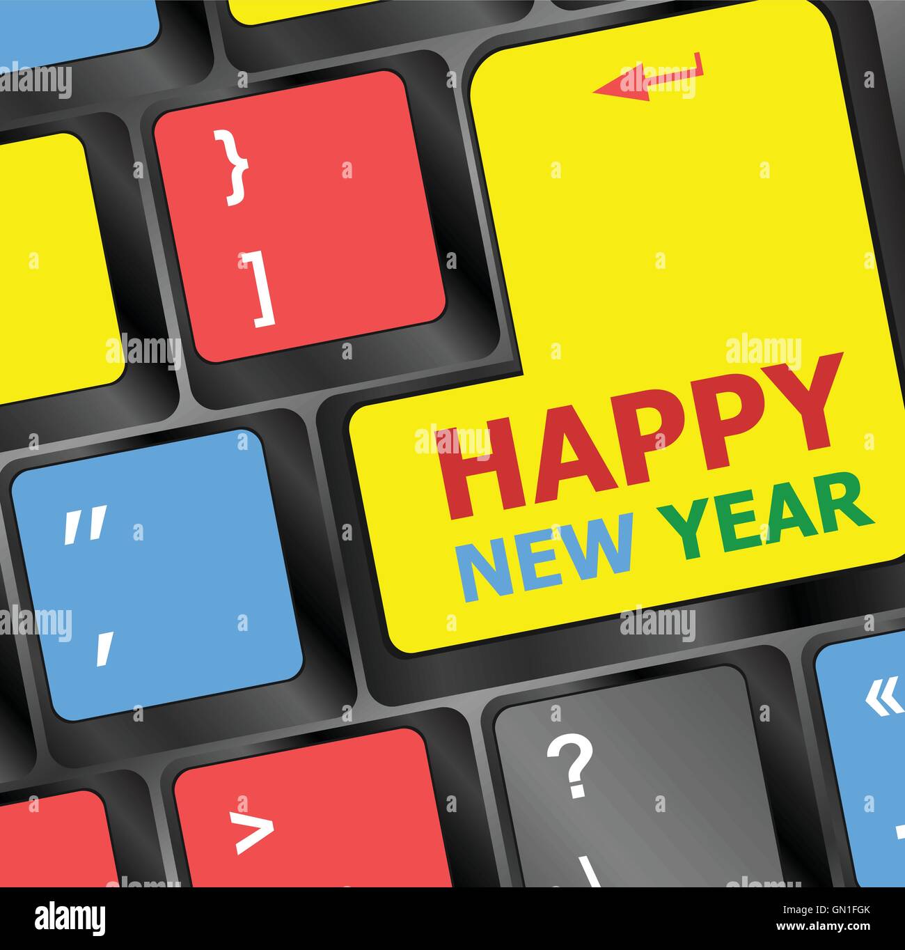Computer Keyboard with Happy New Year Key vector illustration Stock ...