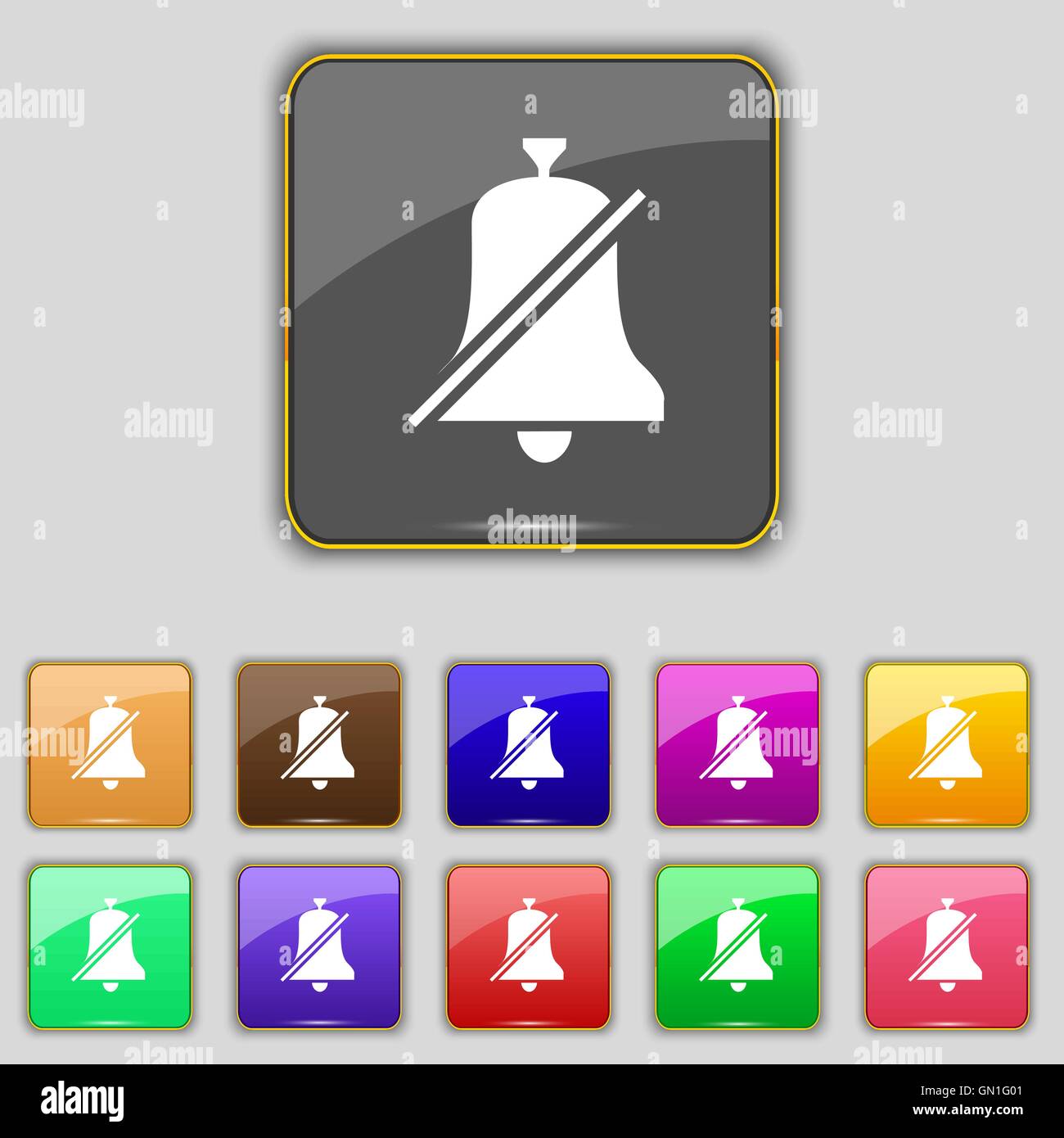 No bell, Prohibition icon sign. Set with eleven colored buttons for ...