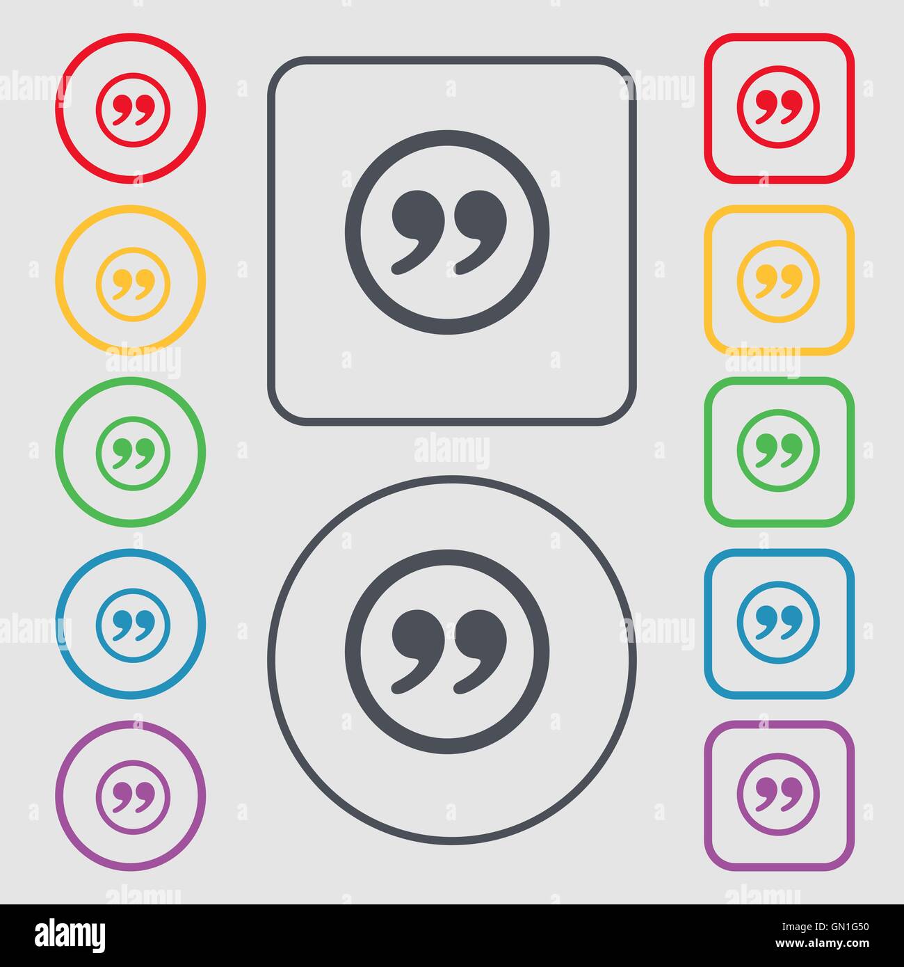 Double quotes icon sign. symbol on the Round and square buttons with ...