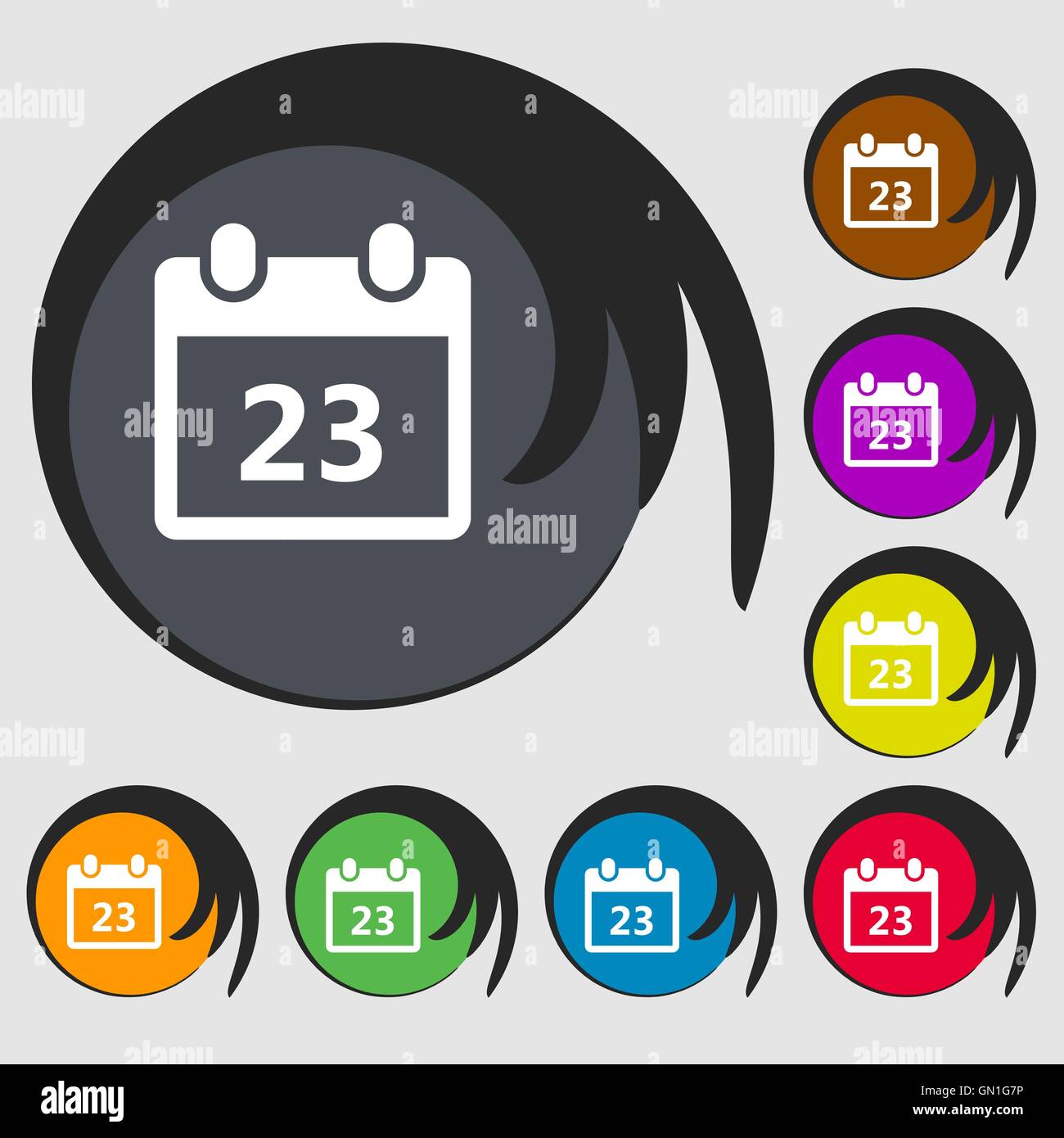 calendar page icon. Symbols on eight colored buttons. Vector Stock ...