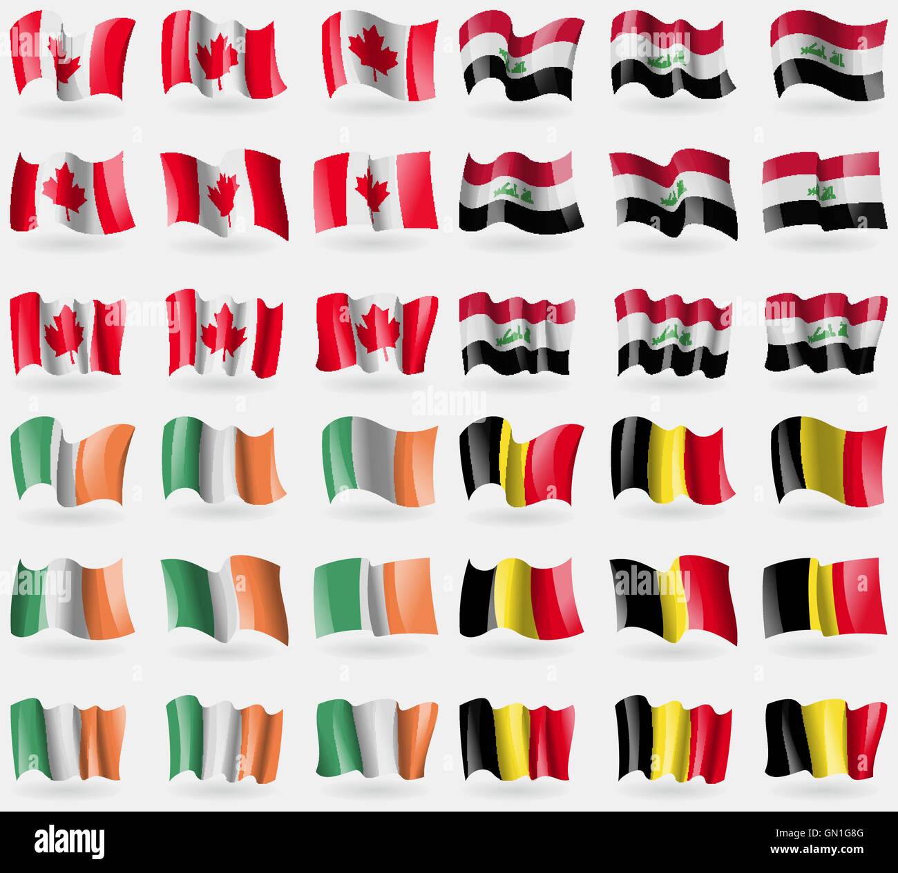 Canada, Iraq, Ireland, Belgium. Set of 36 flags of the countries of the ...