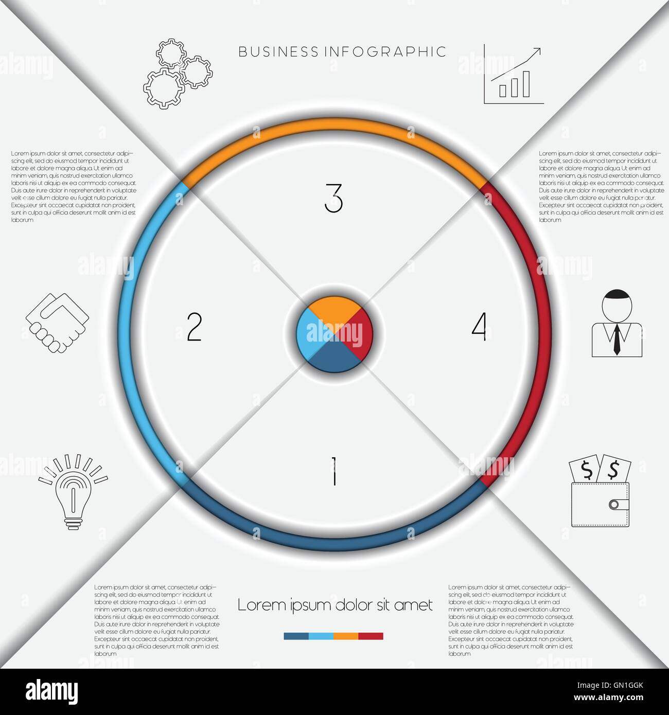 Infographic business process or workflow template with text areas on 4 ...