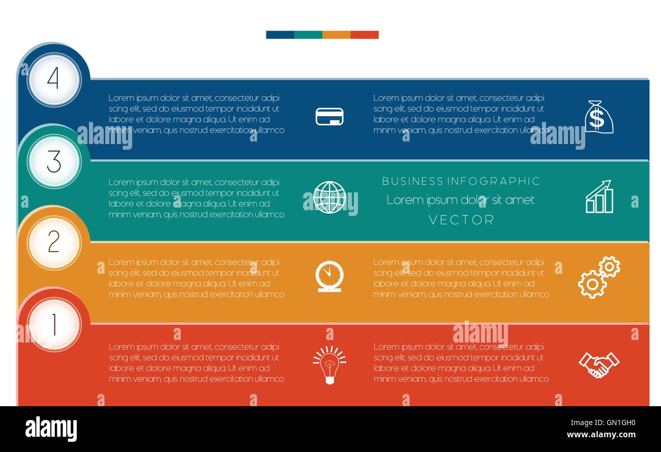 Infographic, strips numbered, four template with text areas for success ...