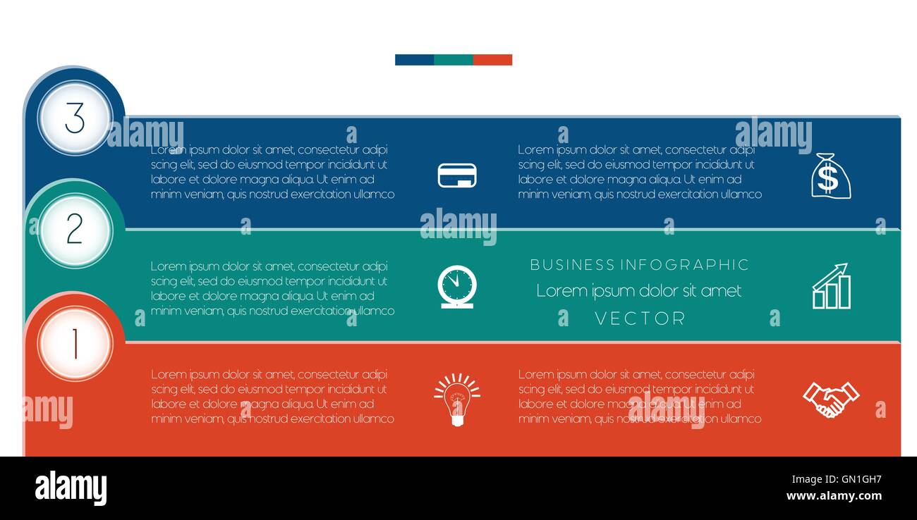 Infographic, strips numbered, three template with text areas for ...