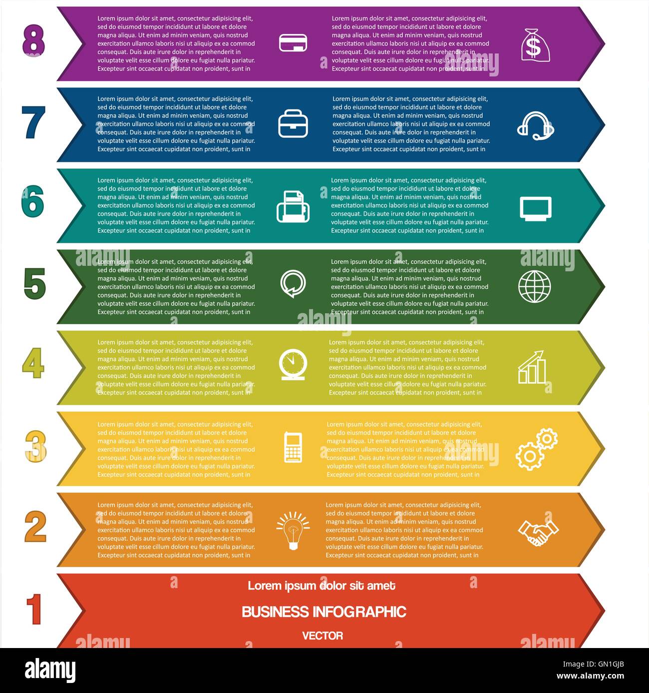 Infographic colour strips of arrows for success business project and ...