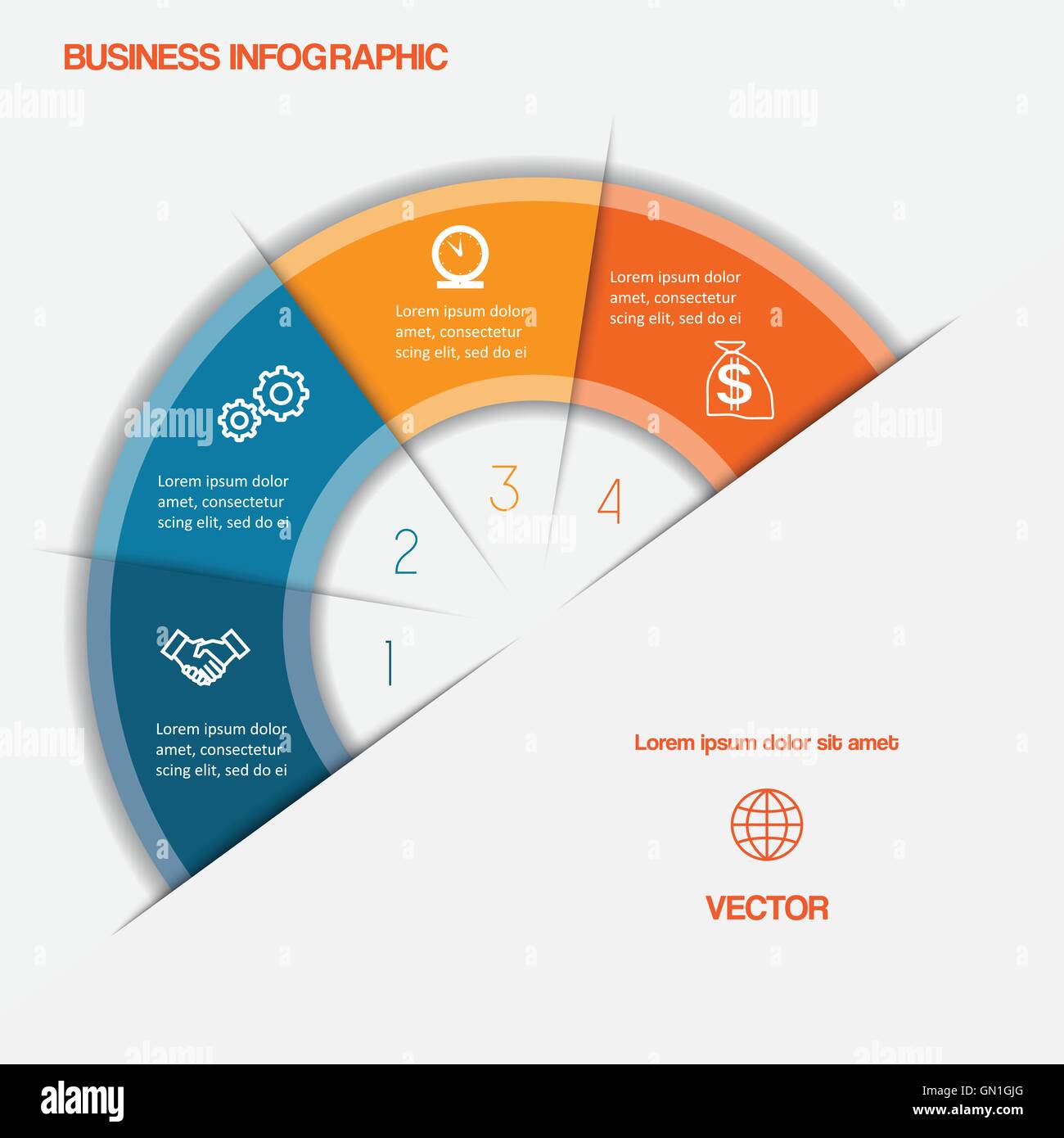 Business infographic semicircle with text areas on four positions Stock ...