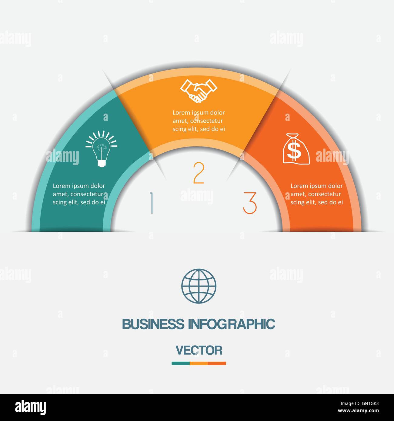Infographic Color Semicircle template with text areas on three ...