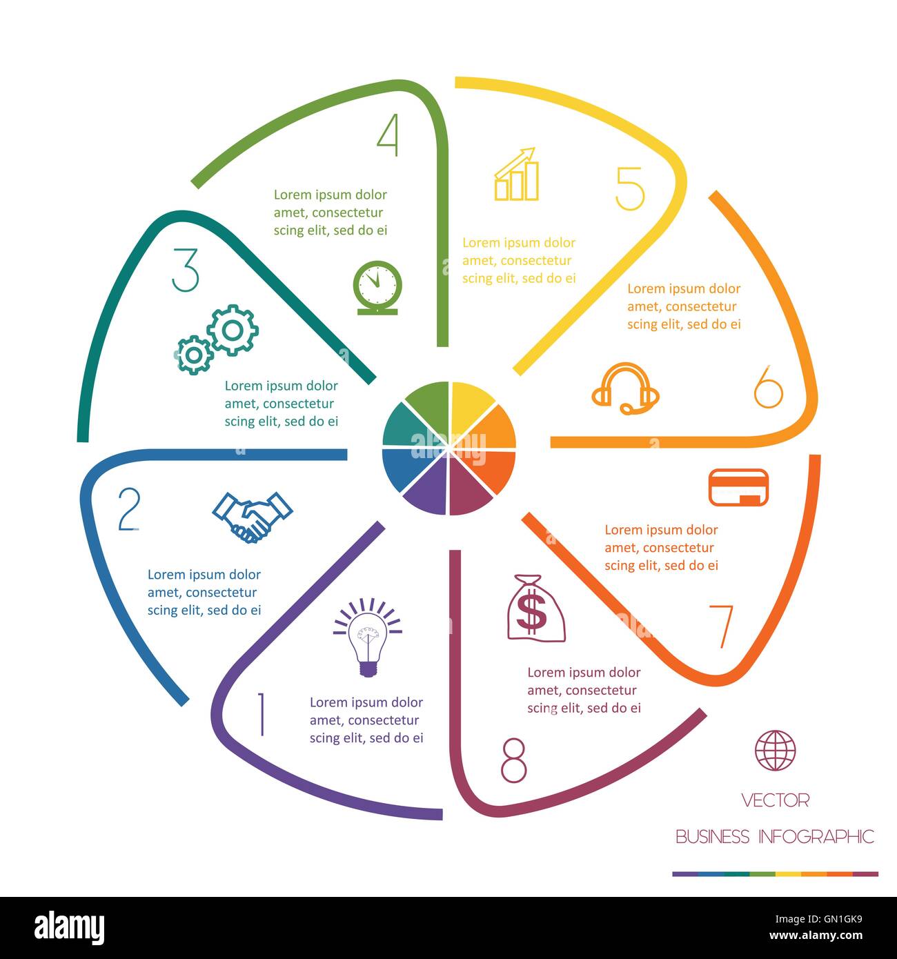 Infographic Circle template from colourful lines with text areas on ...