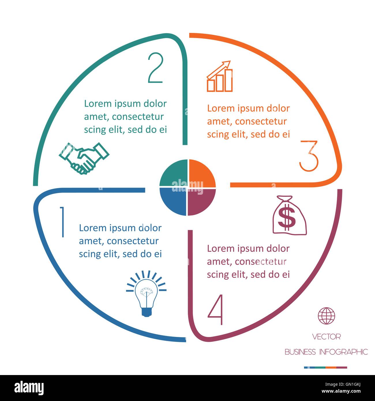 Infographic Circle template from colourful lines with text areas on ...