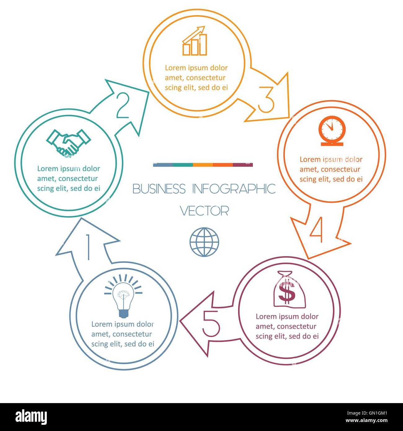 Circles with arrow Infographic Cyclic Process from colourful lines with ...