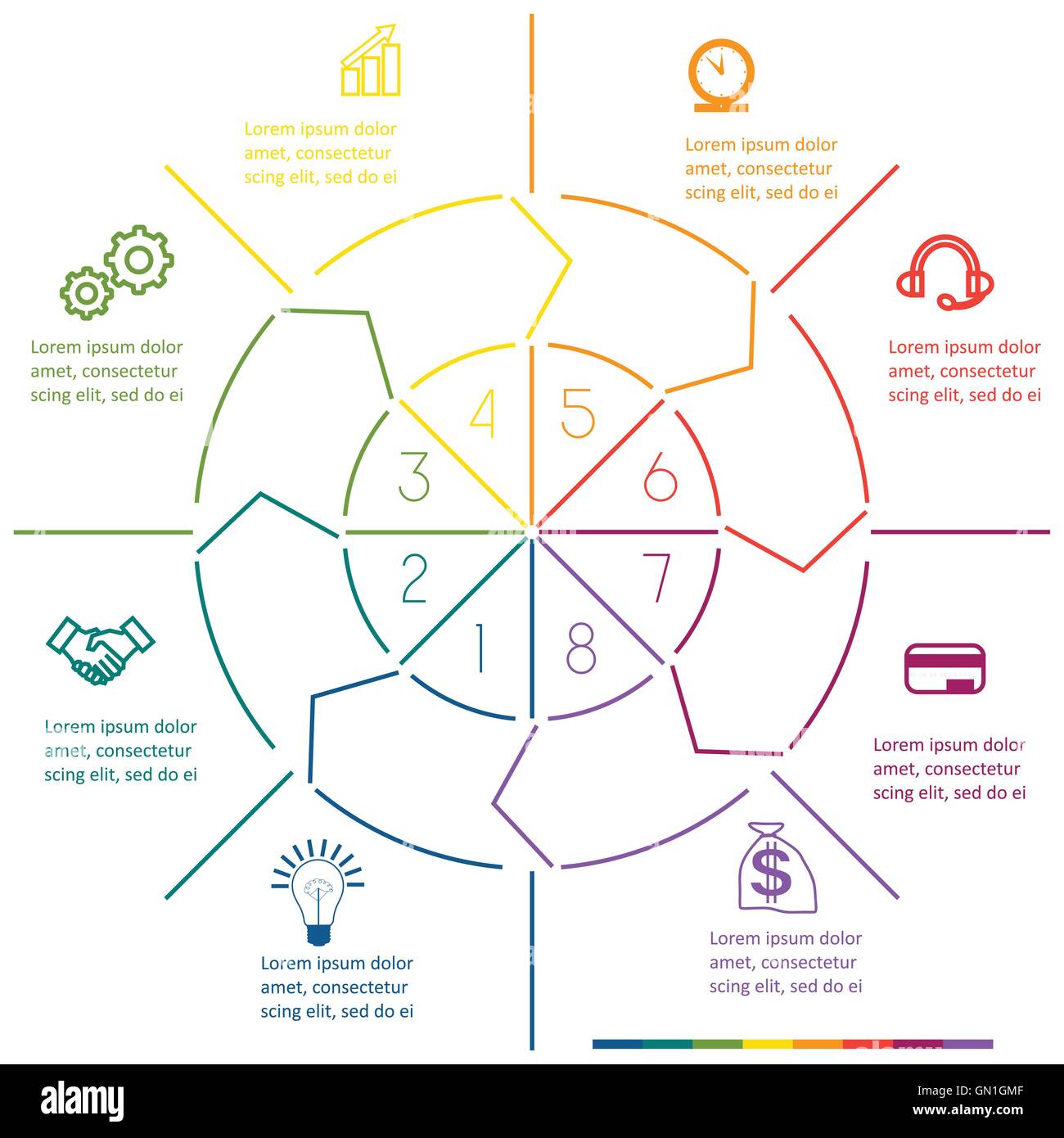 Infographic circle template from colourful lines with text areas on ...