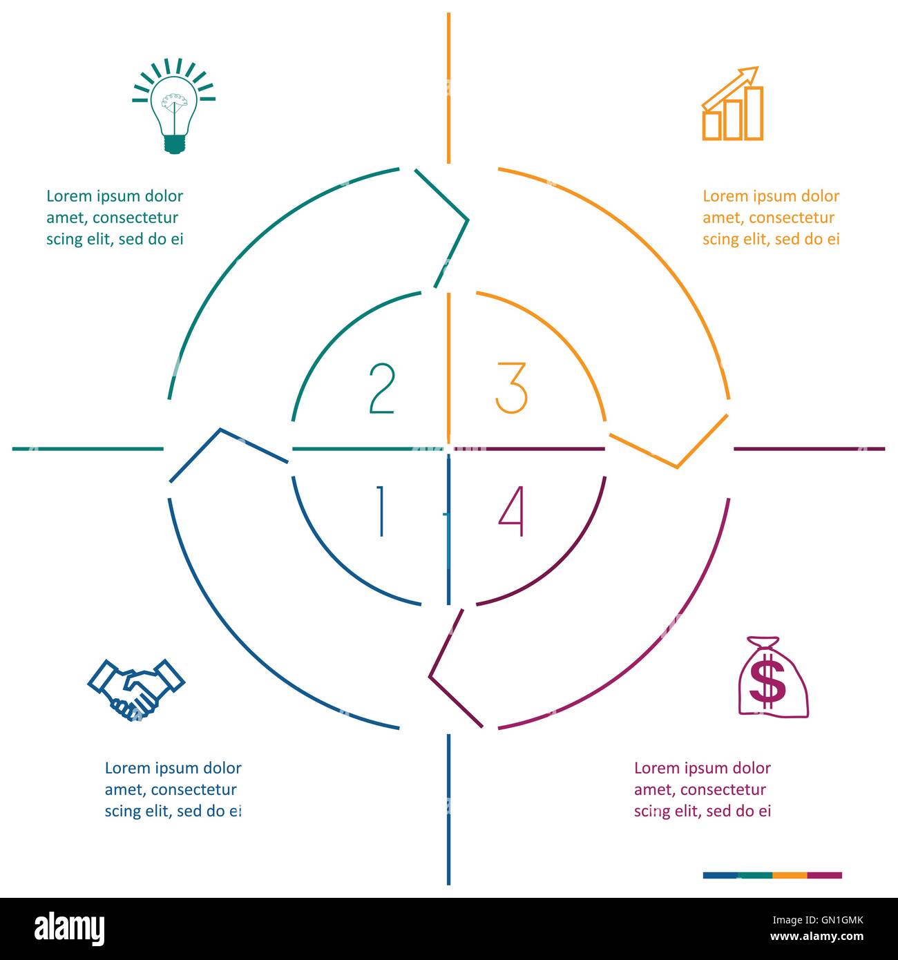 Infographic circle template from colourful lines with text areas on ...