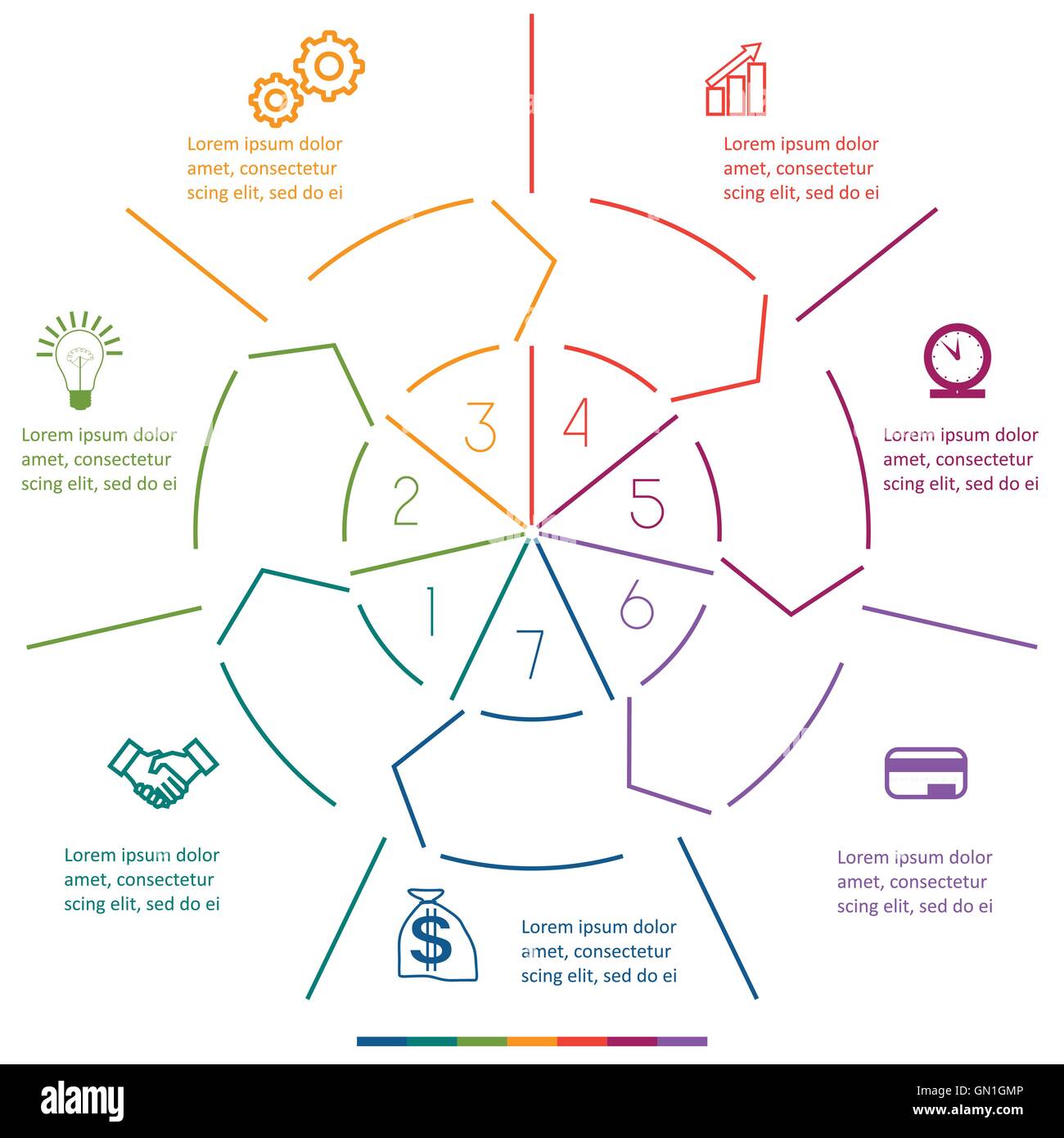 Infographic circle template from colourful lines with text areas on ...