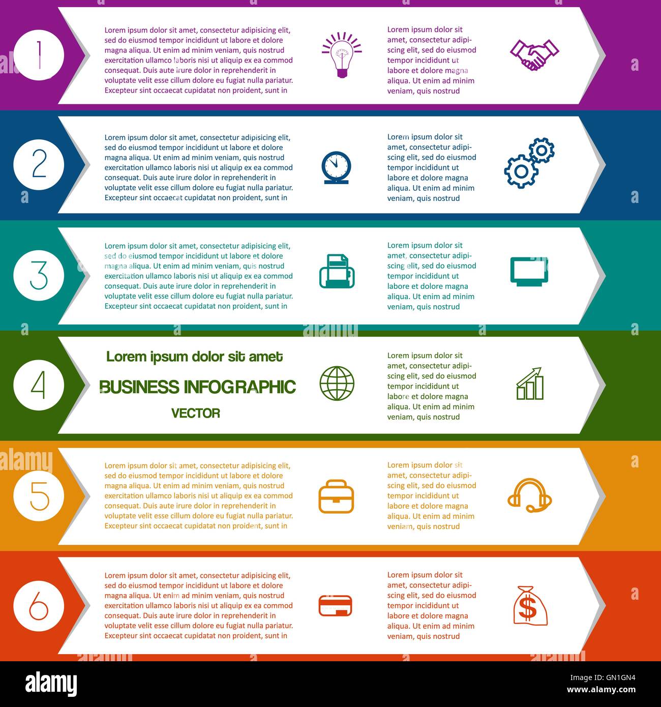 Infographic Colourful arrows template from white strips with text areas ...